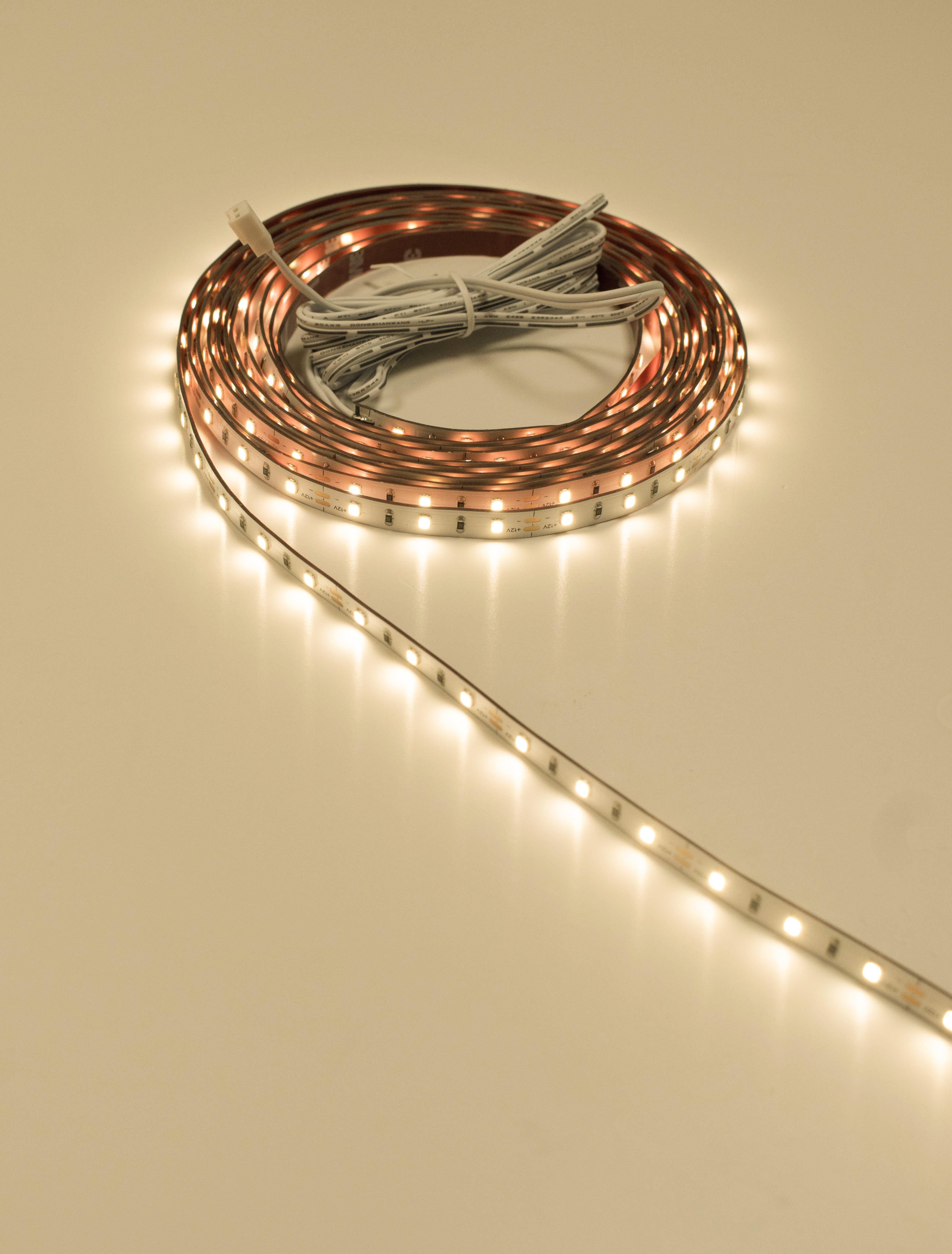 5m Warm LED Strip, 60 per M, 50mm Cuts, 2 x 2m Soldered Cable At Both